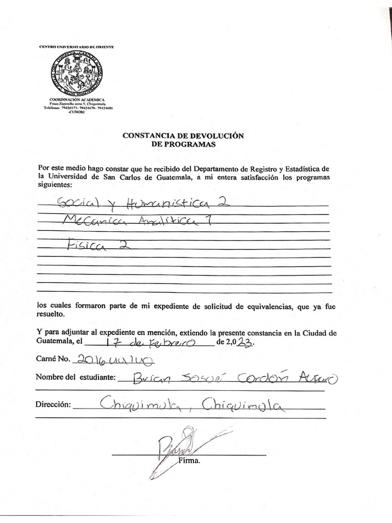 Constancia de Devolucion | PDF