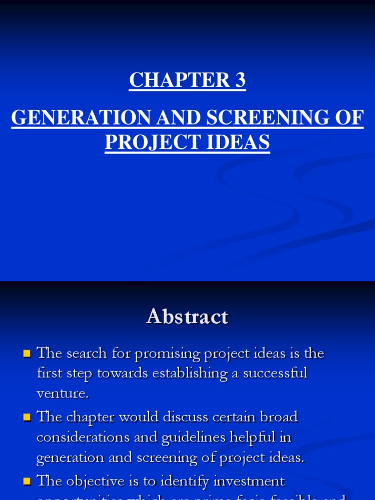Project Idea Generation and Screening | PDF | Entrepreneurship ...