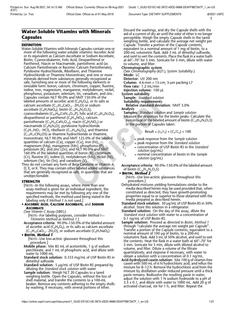 Water-Soluble Vitamins With Minerals Capsules | PDF | Acid | Solubility