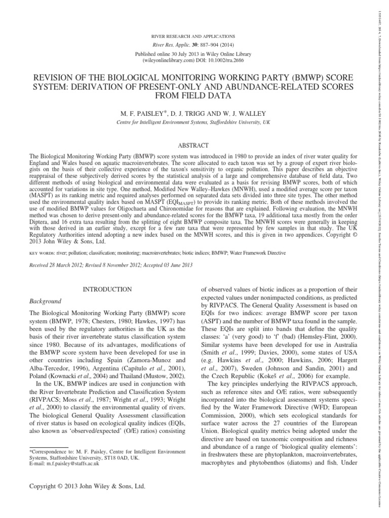 River Research Apps - 2013 - Paisley - REVISION OF THE BIOLOGICAL ...