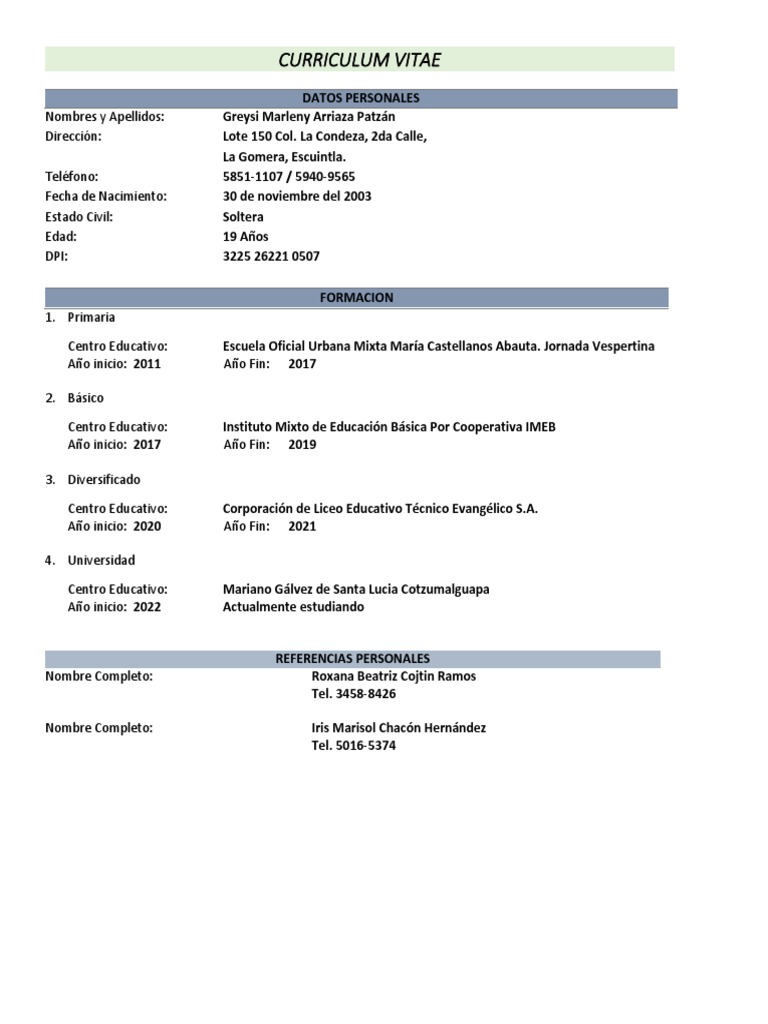 CV-Greysi Marleny Arriaza Patzán | PDF