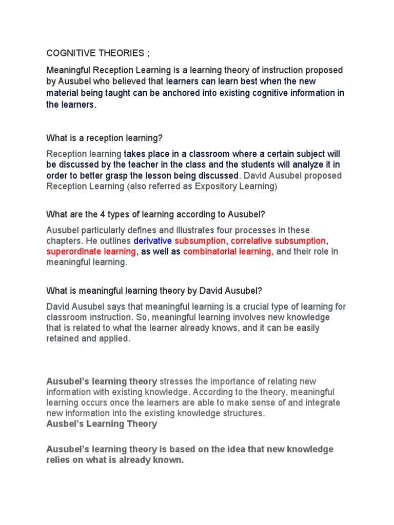 Educators' Guide to Ausubel's Theory | PDF | Learning | Learning Theory ...