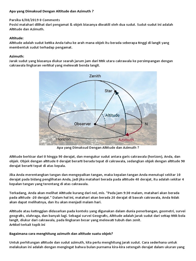 Pengertian Altitude dan Azimuth | PDF | Griya & Taman | Sains & Matematika