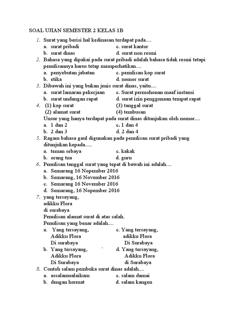 Soal Ujian Kls 1 B Pdf
