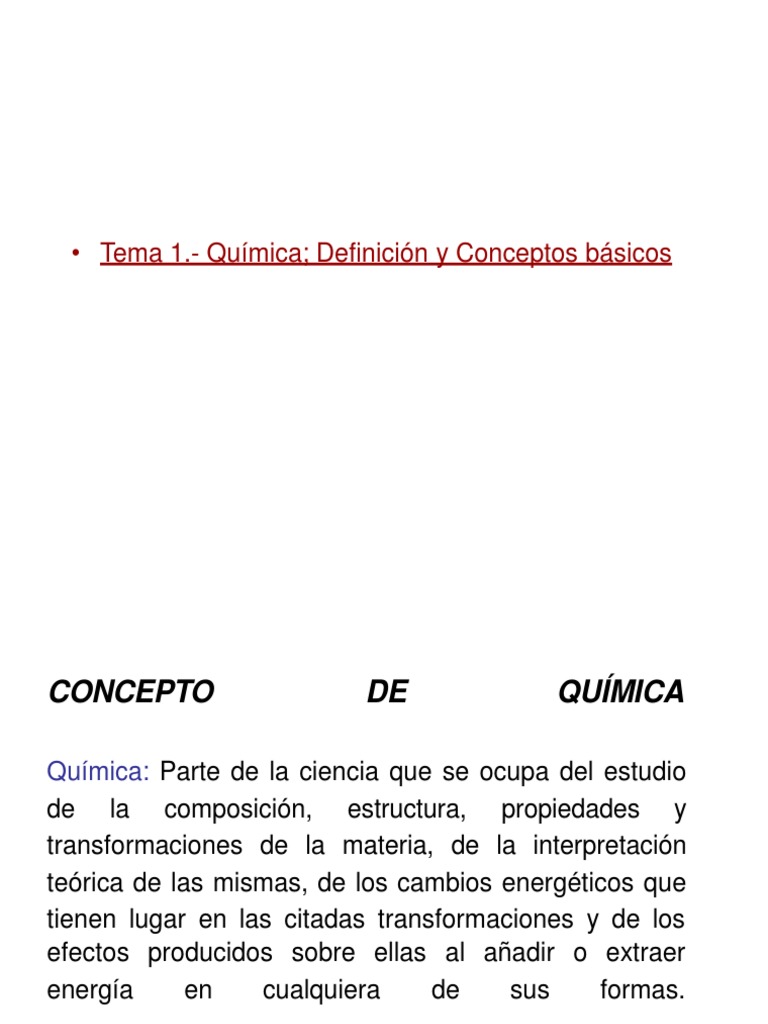 Tema 1. Definición y Conceptos Básicos Química | PDF | Elementos ...