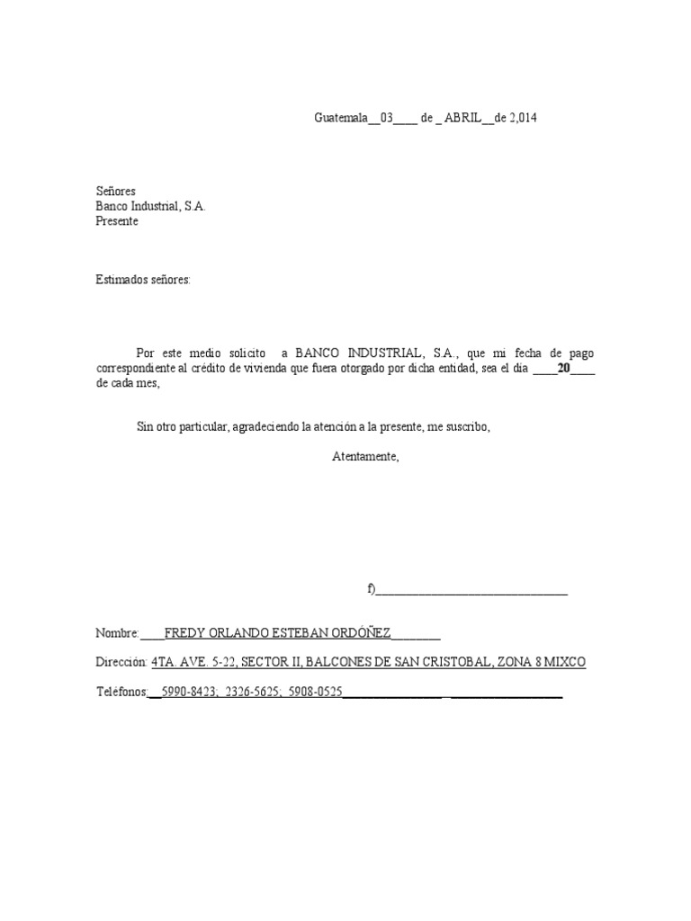 Carta Para Fecha de Pago | PDF