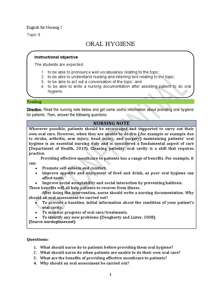 Learning Material Topic 9 Oral Hygiene and Denture Care | PDF | Oral ...