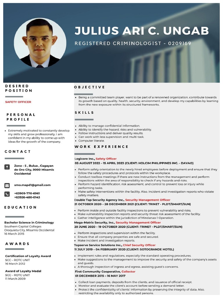 Safety Officer Applicant - Ungab, Julius Ari C | PDF