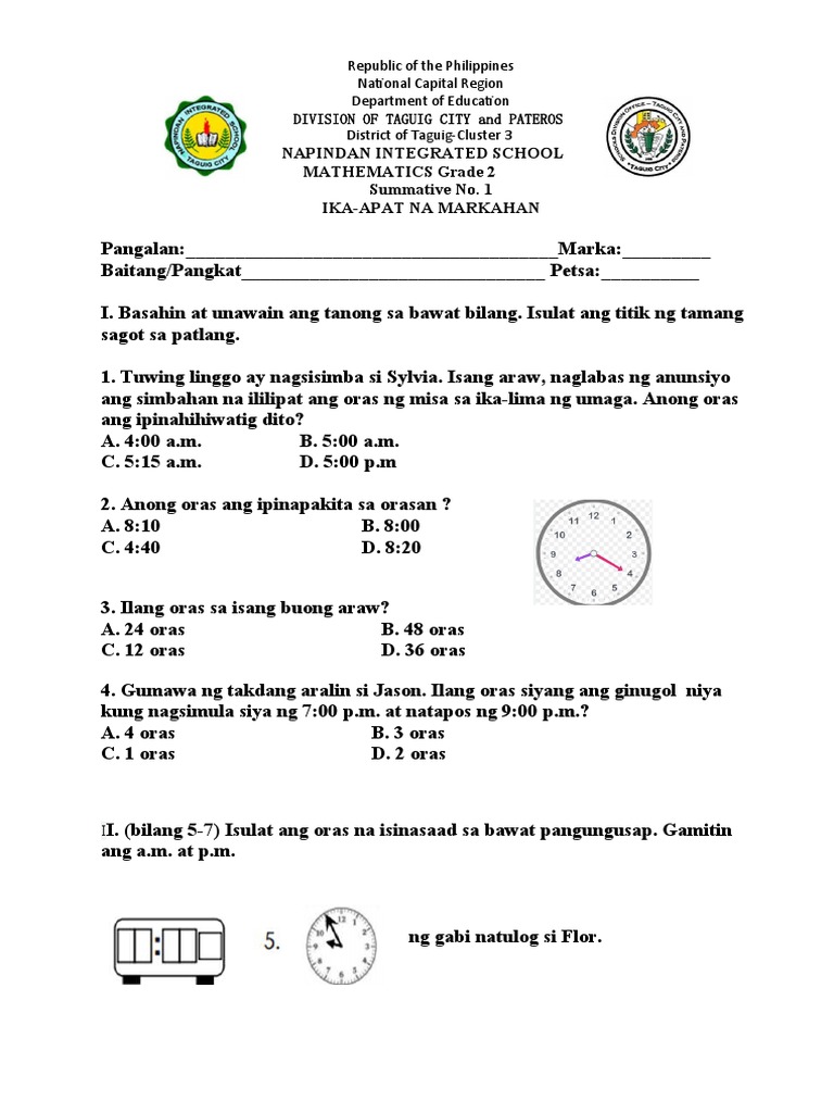 Mathematics Q4 Summative No.1 | PDF