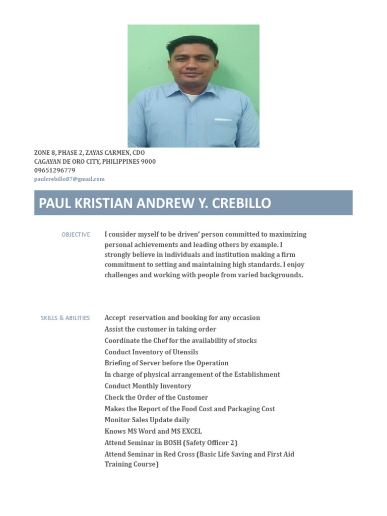 Resume Paul | PDF | Food And Drink