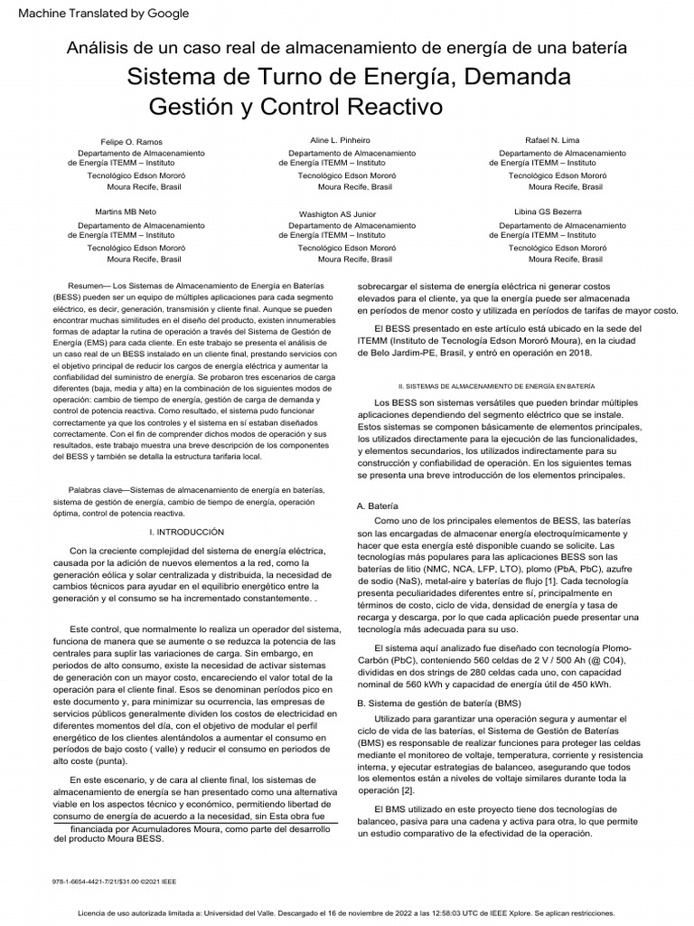 A Real Case Analysis of A Battery Energy Storage System For Energy Time Shift Demand Management ...