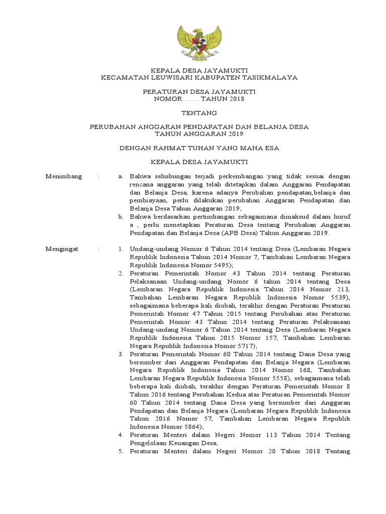 Perdes APBDes Perubahan Dan Penjabaran | PDF