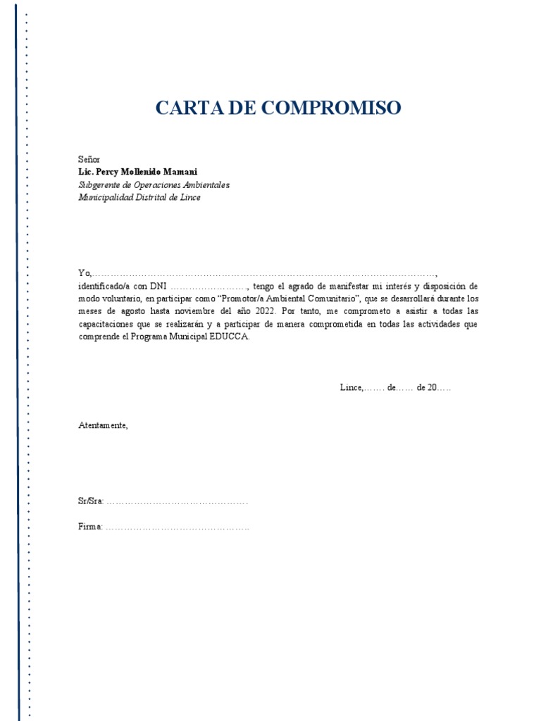 Modelo Carta de Compromiso Pac | PDF