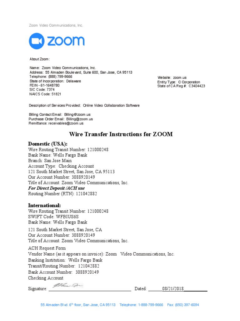Vendor Information For Zoom Video Communications Inc. (4dec19) | PDF ...