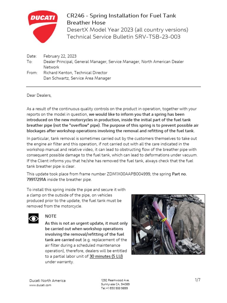 SRV-TSB-23-003 CR246 Spring Installation for Fuel Tank Breather Hose (1 ...