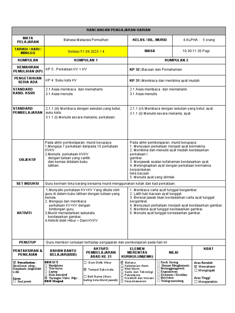 RPH Minggu 4 | PDF | Karier & Perkembangan