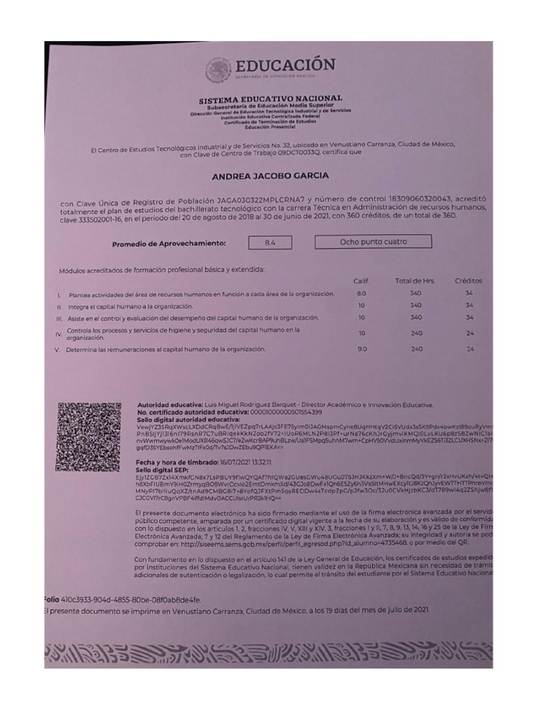 Certificado de Bachillerato | PDF