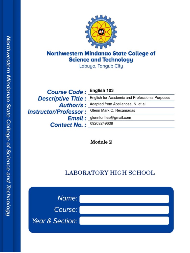 English 103 English For Academic and Professional Purposes Module 2 ...