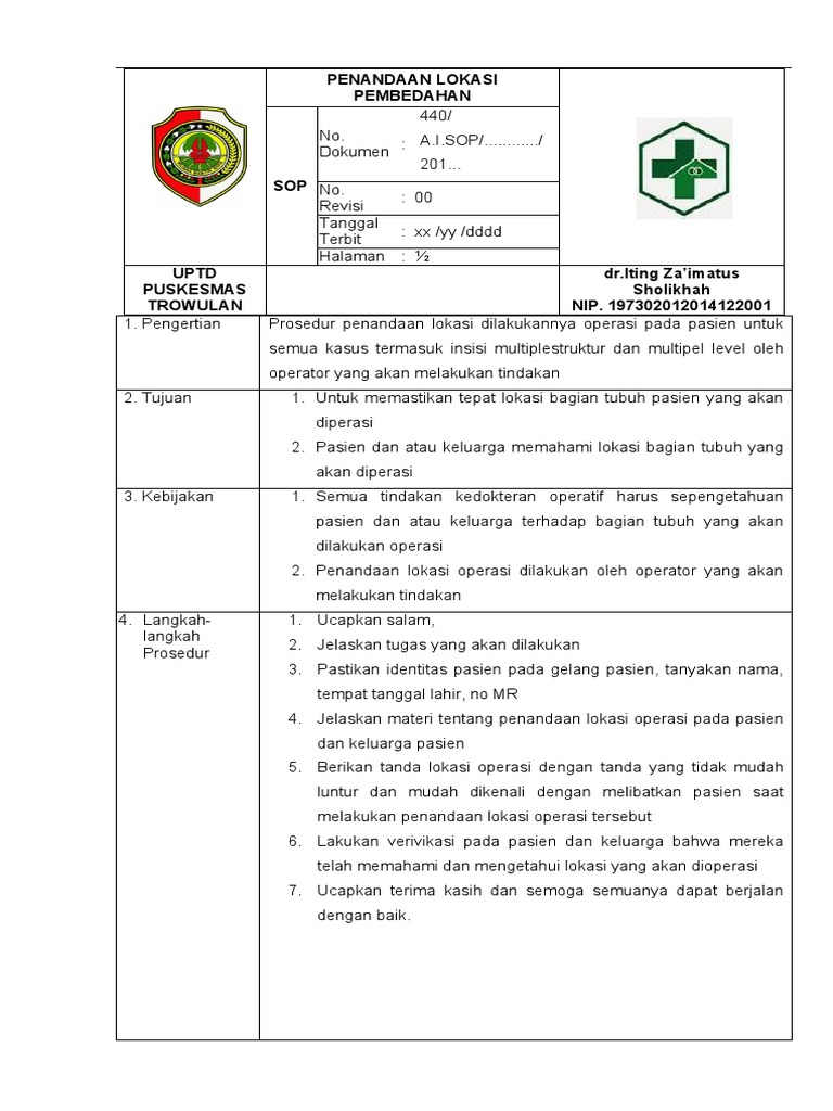 SOP penandaan lokasi pembedahan | PDF