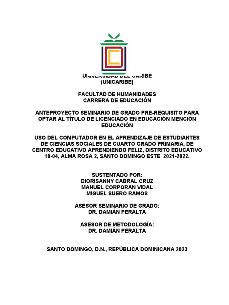 Anteproyecto Seminario de Grado GRUPO 2 | PDF | Enseñando | Tecnología de información y ...