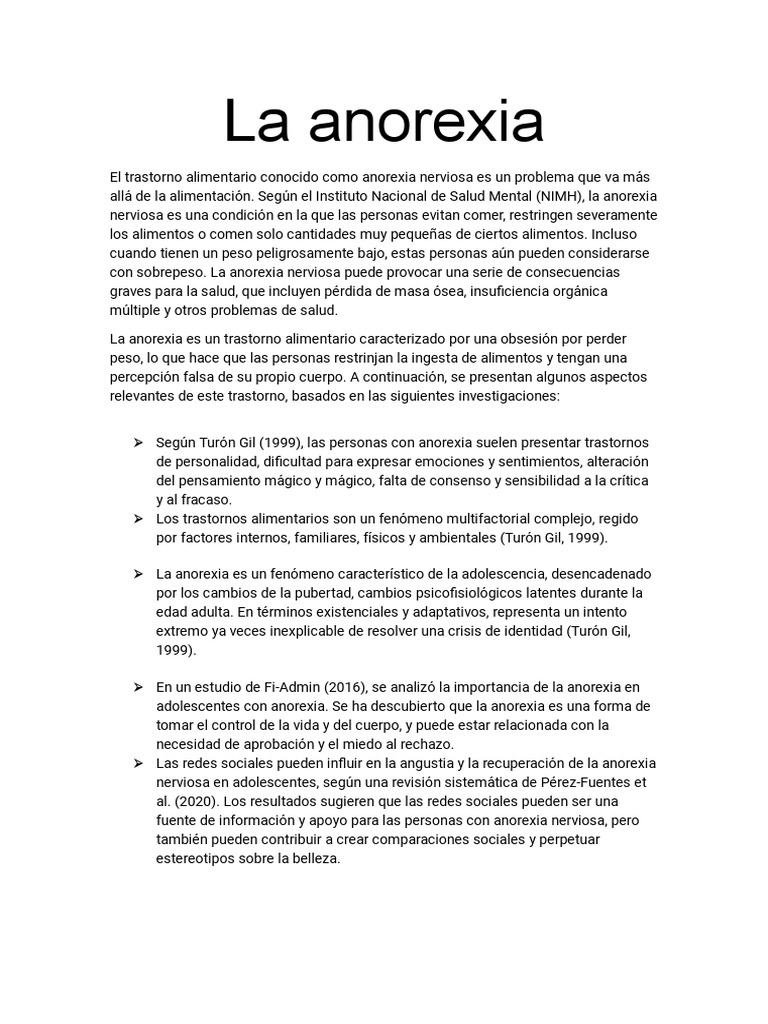 Anorexia: Causas y Consecuencias | PDF | Anorexia nerviosa | Desorden ...