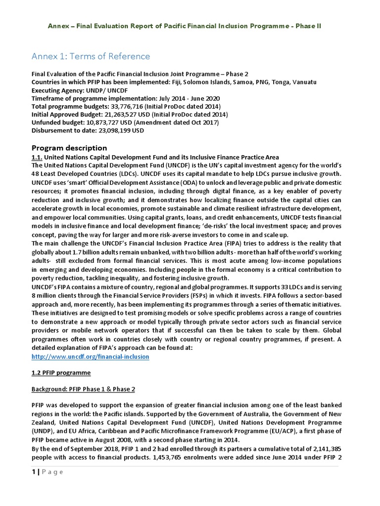 Annex - Final Evaluation Report PFIP - II | PDF | Evaluation | Financial Inclusion