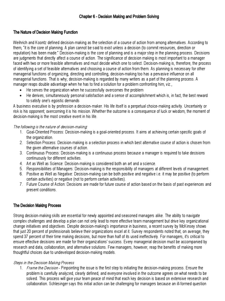 Chapter 6 - Decision Making and Problem Solving | PDF | Decision Making ...