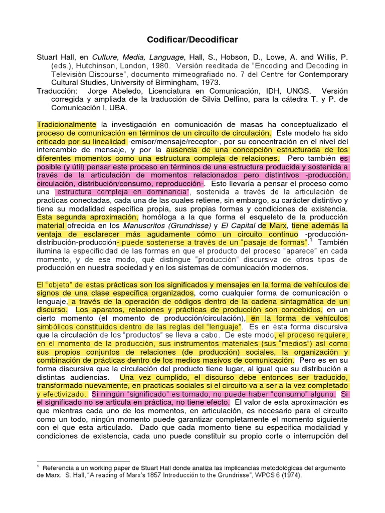 Hall - Codificar - Decodificar | PDF | Connotación | Comunicación