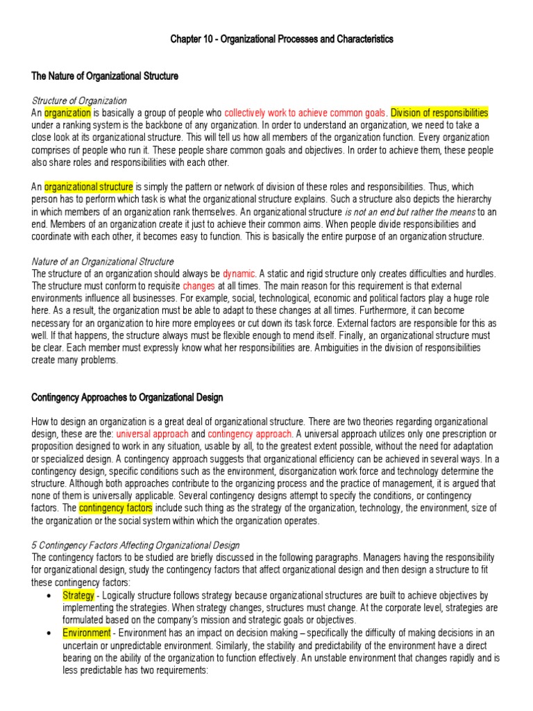 Chapter 10 - Organizational Processes and Characteristics | PDF ...
