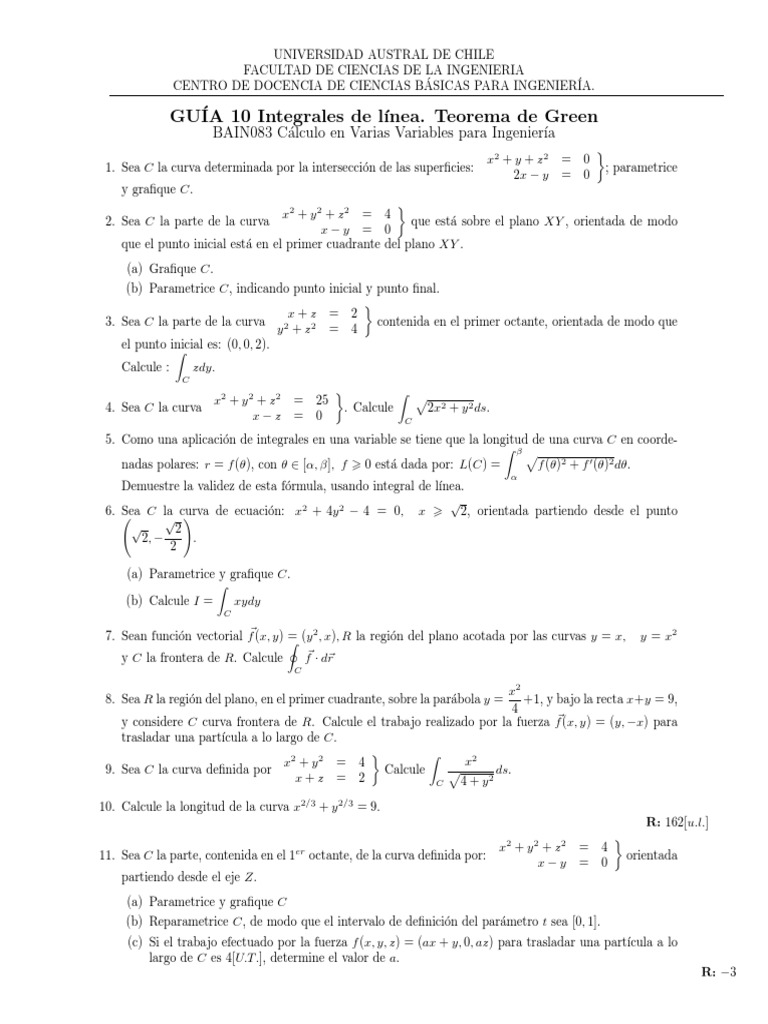 Guia 10 Integrales de Linea | PDF | Integral | Curva