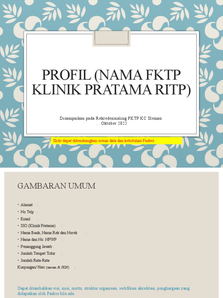 TEMPLETE PROFIL (Nama FKTP) Klinik Pratama RITP | PDF