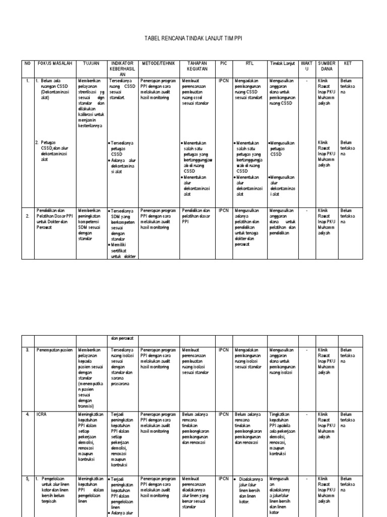 Tabel Rencana Tindak Lanjut Tim Ppi 2 | PDF