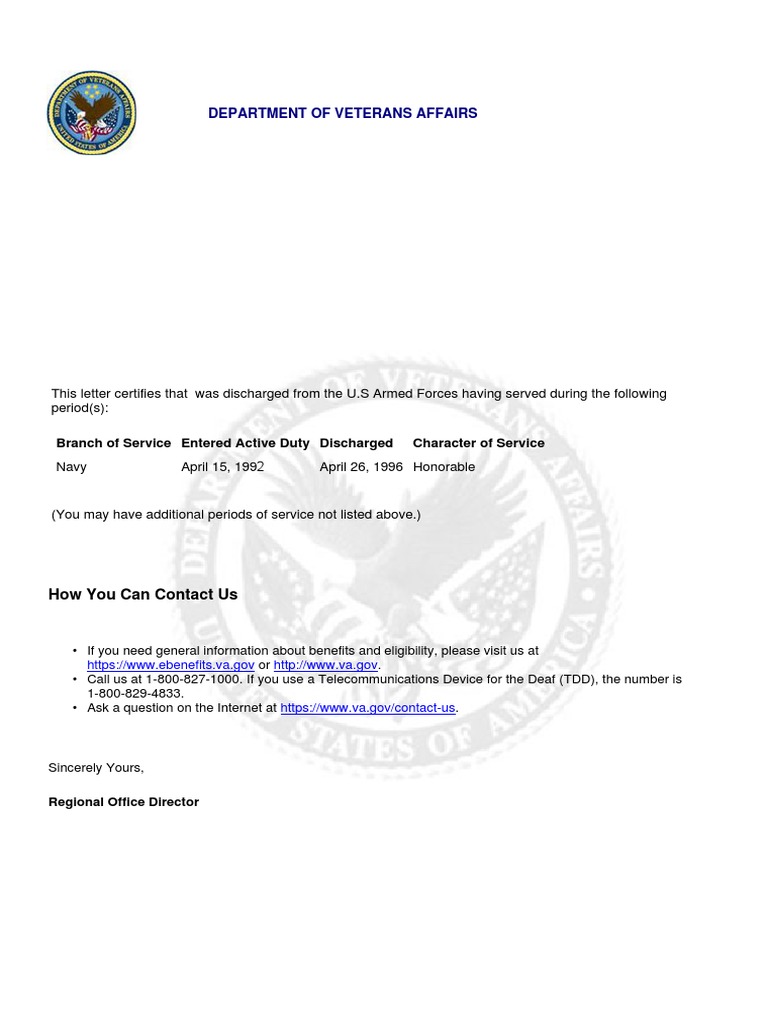VA Service Verification Letter | PDF