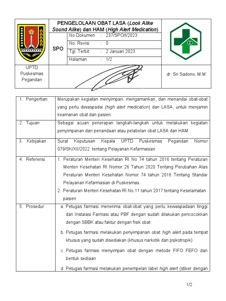 Spo Penyimpanan Dan Pelabelan Obat Yg Perlu Diwaspadai (High Alert ...
