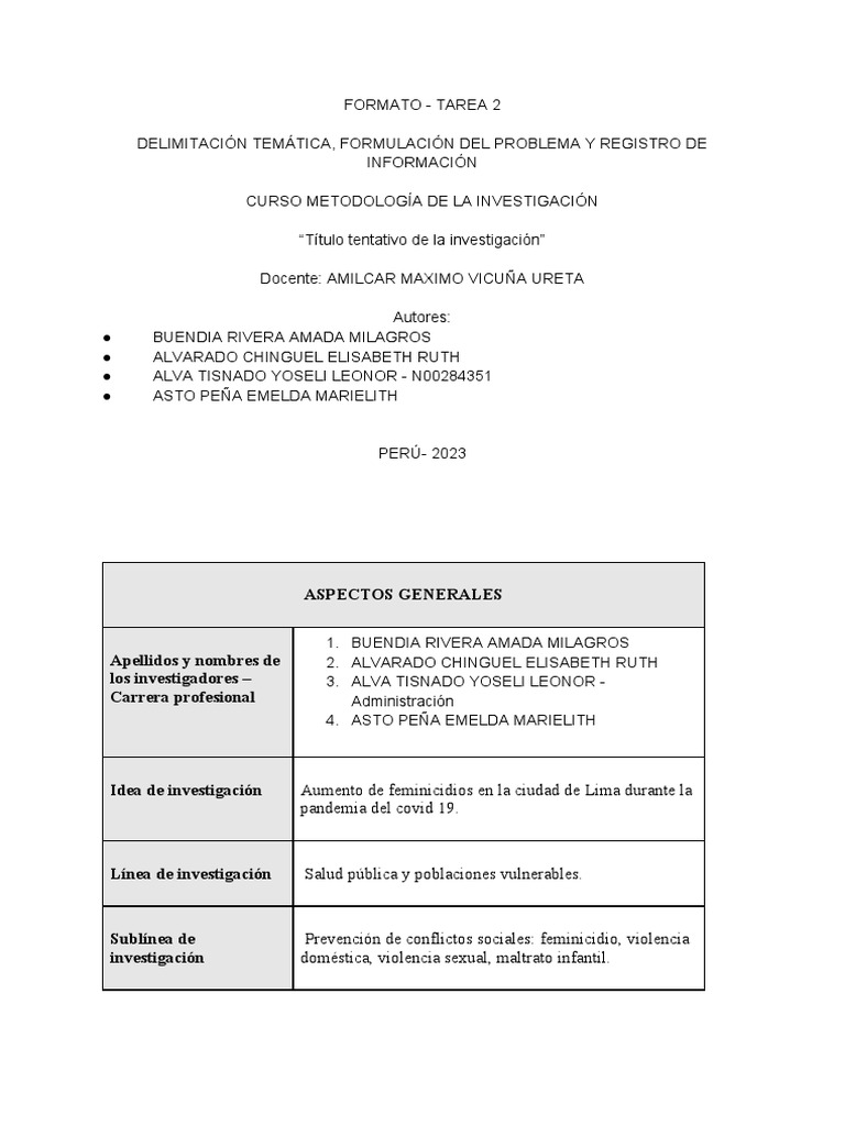 Formato - Tarea 2 | PDF | Violencia | Crímenes