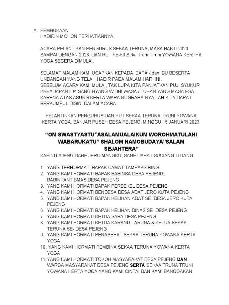 Pelantikan Pengurus Sekaa Teruna 2023 | PDF