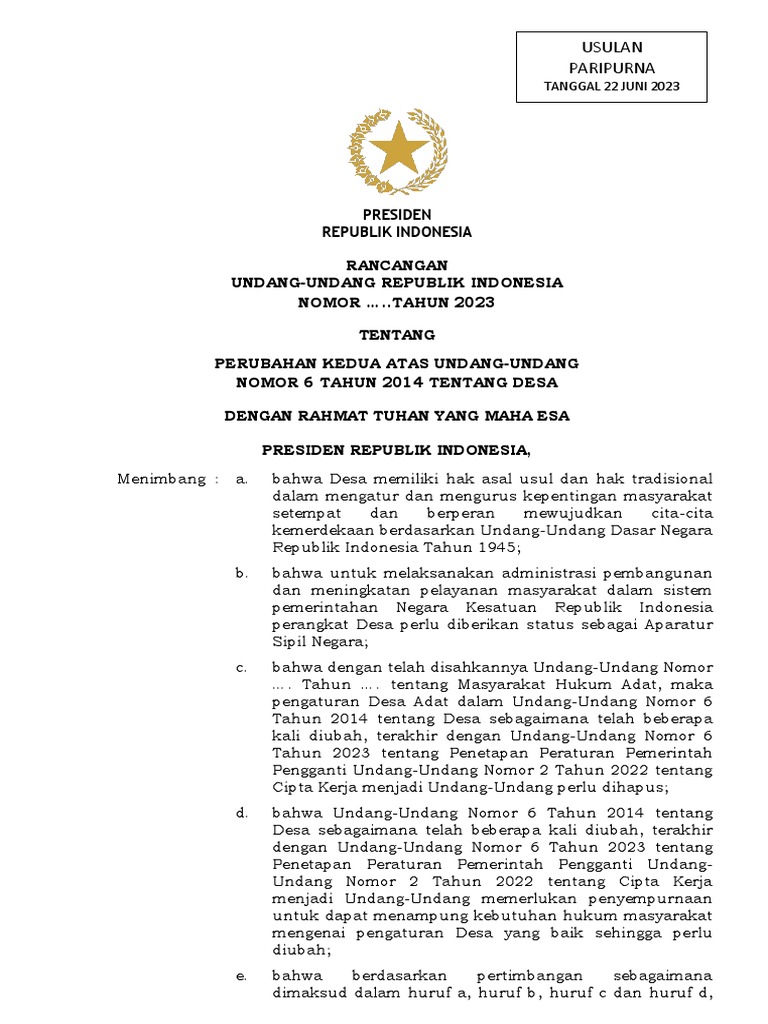 Perubahan UU No. 6 Tahun 2014 tentang Desa | PDF