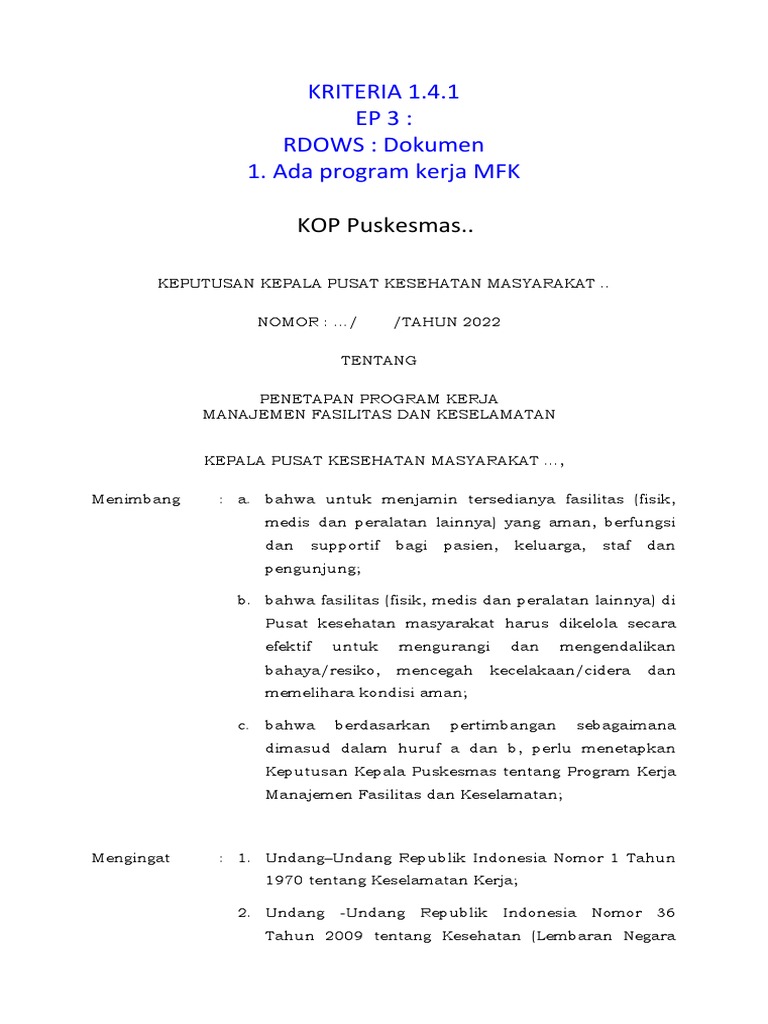 1.4.1.EP.3..Contoh ... SK Prog Kerja MFK PUSK-R | PDF