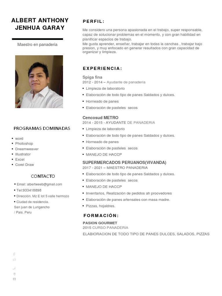 Albert CV | PDF | Panadería | Comida y bebida