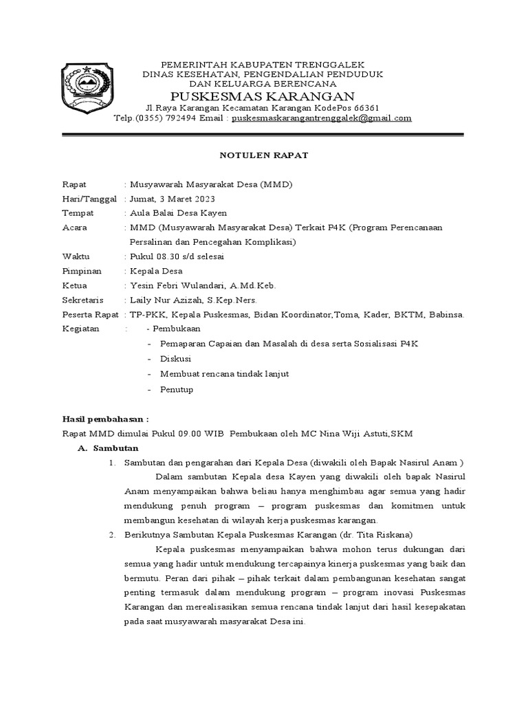 NOTULEN MMD p4k Kayen 2023 | PDF