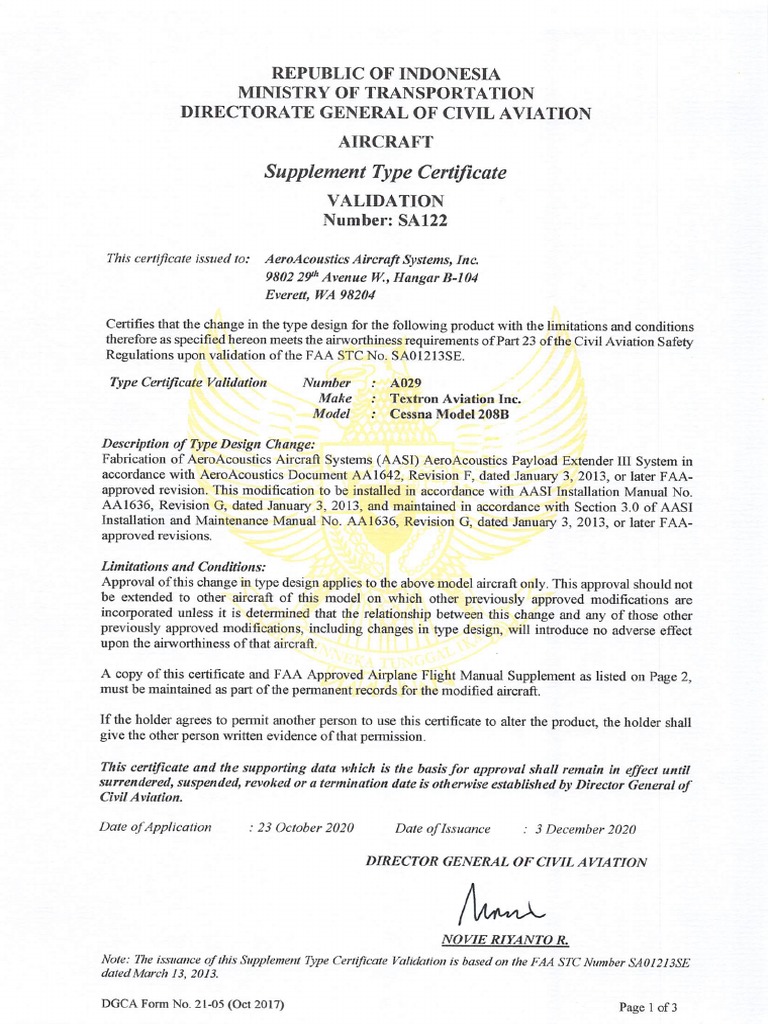 STC SA122 (MTOW 9062 Lbs) | PDF
