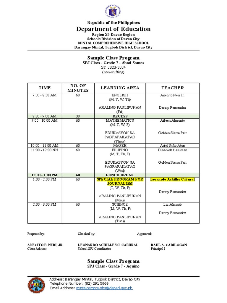 Sample Class Program - SPJ | Download Free PDF | Philippines