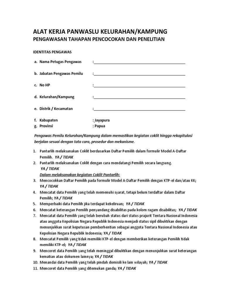 Formulir Model A Pantarlih | PDF