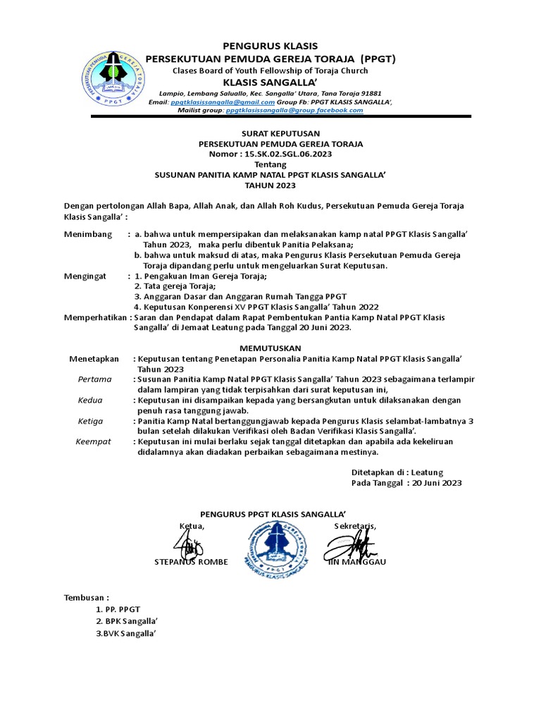 Susunan Panitia Kamp Natal 2023 | PDF
