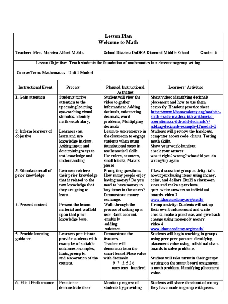 Gagne Lesson Plan | PDF | Learning | Teachers