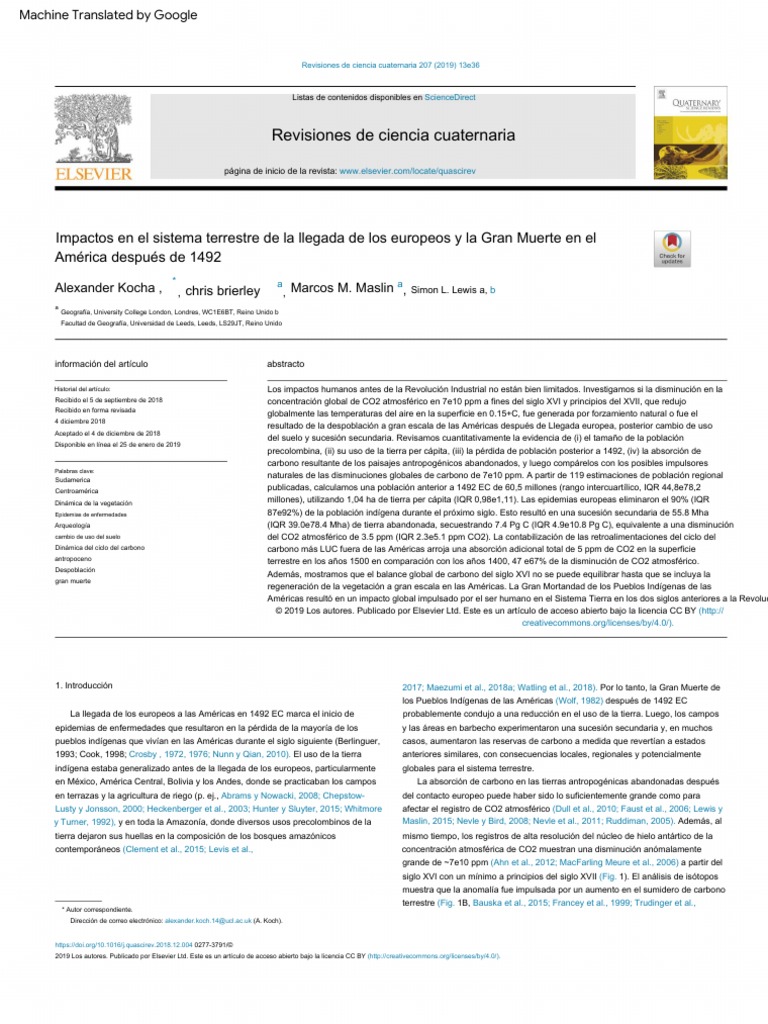 Earth System Impacts of The European Arrival and Great Dying in The ...