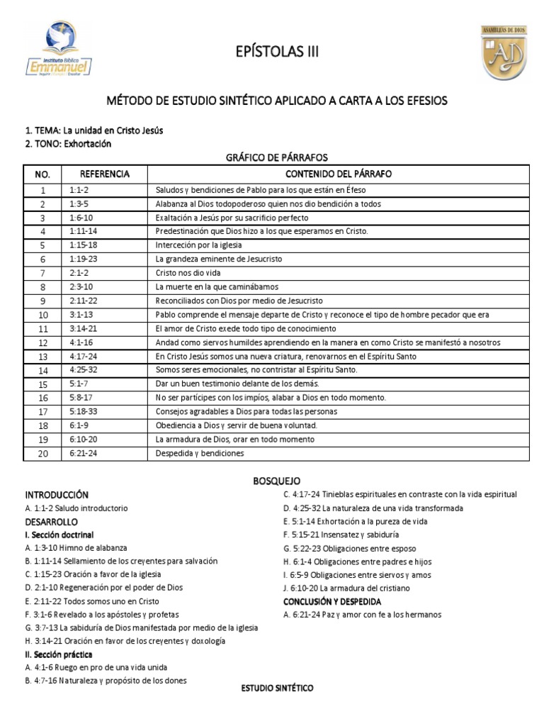 Bosquejo de la Carta a los Efesios | PDF | Jesús | Oración