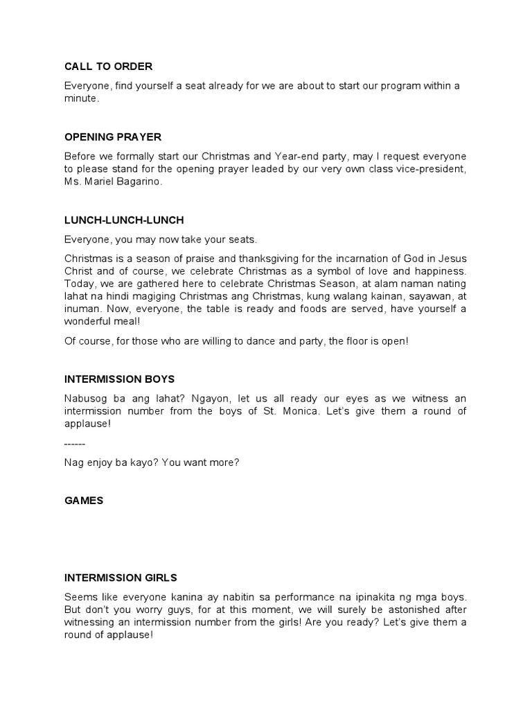 Christmas Party Script - 12 St. Monica | PDF