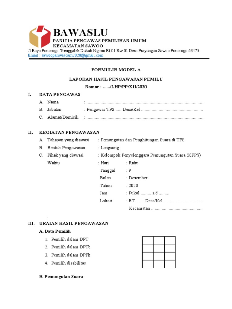FORMULIR MODEL A PTPS | PDF