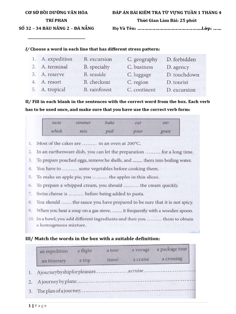 Vocabulary Test 1 - W1-April | PDF